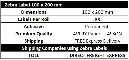 ZEBRA Direct Thermal Compatible Labels 100mm x 200mm 300 Labels/Roll